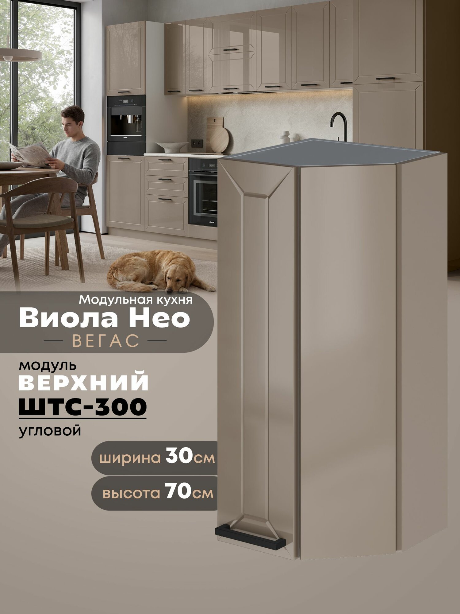 Кухонный навесной торцевой модуль Виола Нео Вегас ШТС-300 (Кофе с молоком/Белый шагрень) высота 70,6см