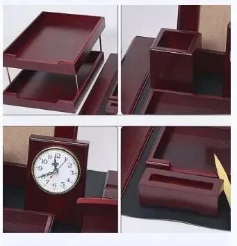 Канцелярский набор для руководителя из дерева, настольный комплект для офиса, 10 предметов, коричнево-красный