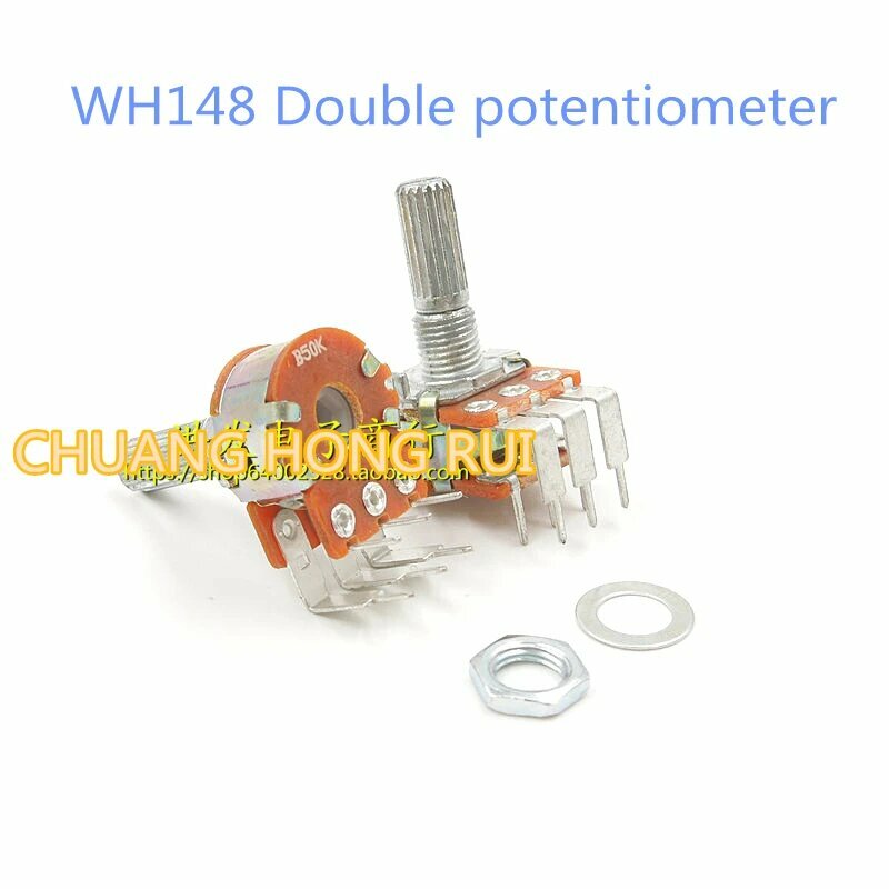 2 шт. WH148 двойной потенциометр B50k аудио, потенциометр разряда мощности 50K снаружи изгиб ножки, длина ручки 20 мм