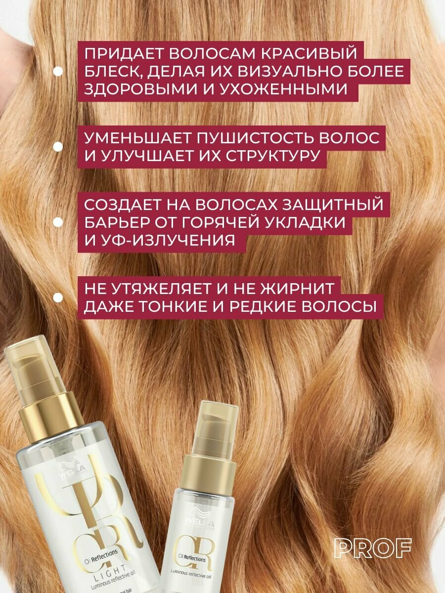 Wella Professionals Легкое масло для придания блеска волосам OIL REFLECTIONS, 30 мл / Профессиональное легкое масло для волос Велла Профессионал / средство против секущихся кончиков и ломкости