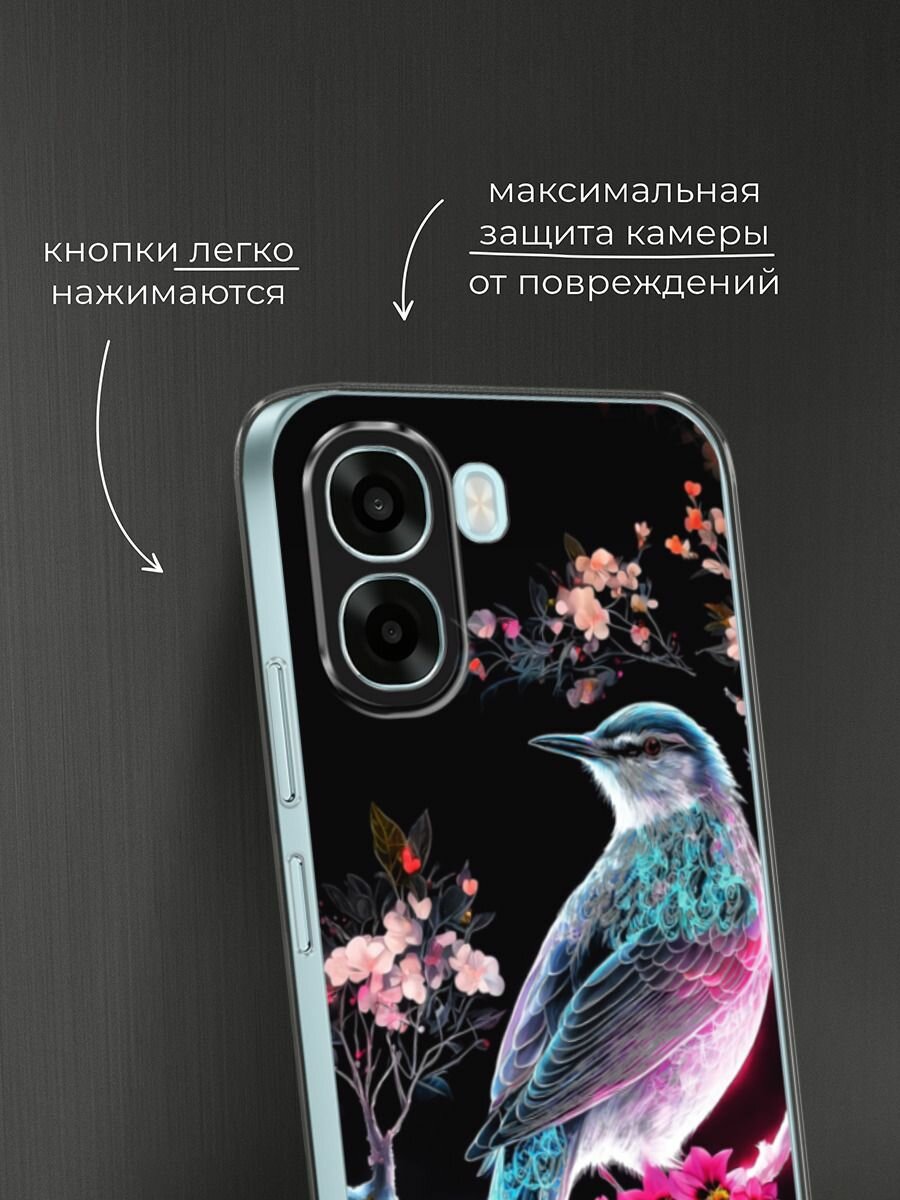 Чехол на Oppo A6x / Оппо A6x с принтом Птица на цветущем дереве — фото 1