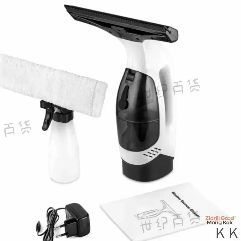 Электрический ручной стеклоочиститель для окон с распылителем и тряпкой, белый, черный