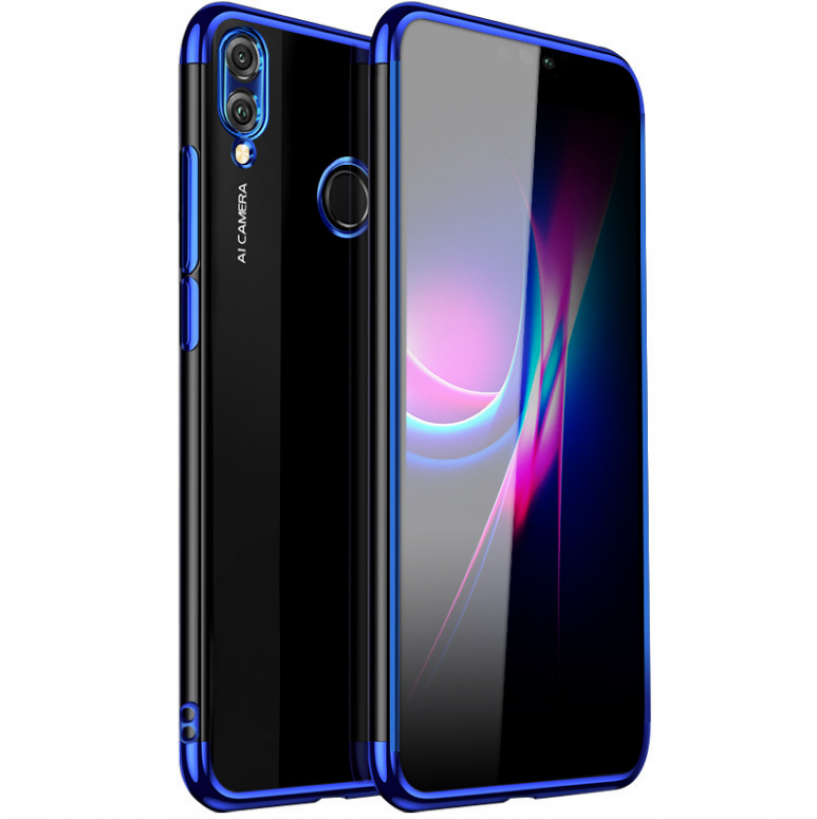 Защитный силиконовый чехол MyPads для Huawei Honor 10 Lite и Huawei P Smart (2019) с прозрачным корпусом и синими гранями
