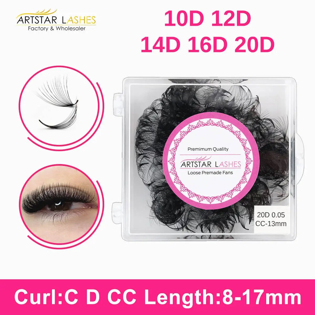 ARTSTAR LASHES Ресницы веерные C изгиб, 17 мм, 14D 0.05mm, черные