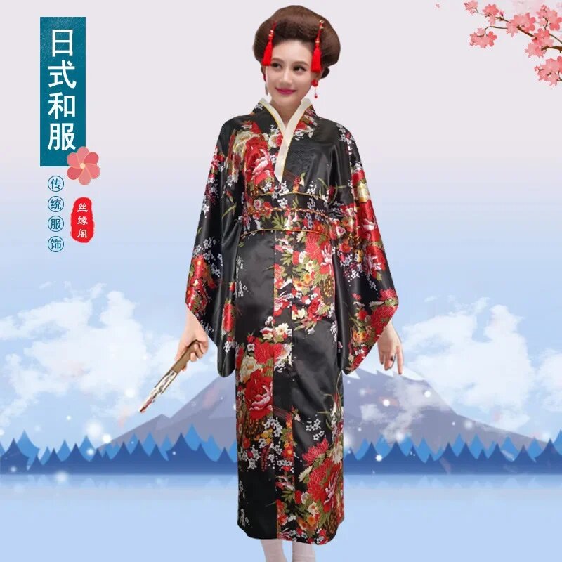 Женское винтажное кимоно из полиэстера black-Z