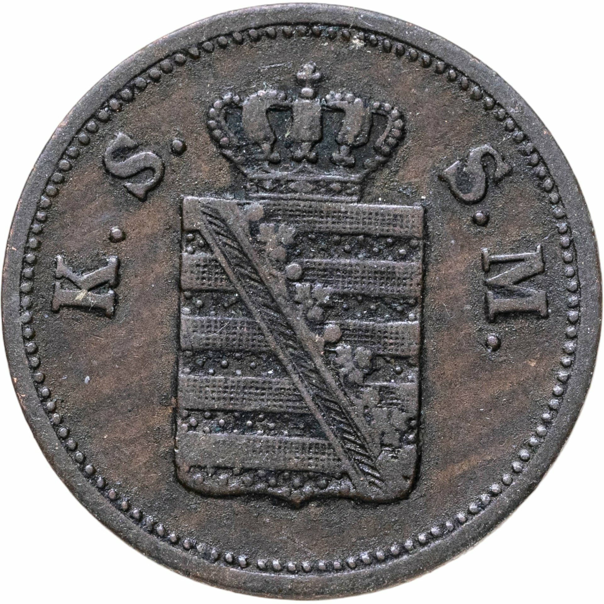 Саксония 2 пфеннига 1859 F, Медь, в сохранности VF-XF