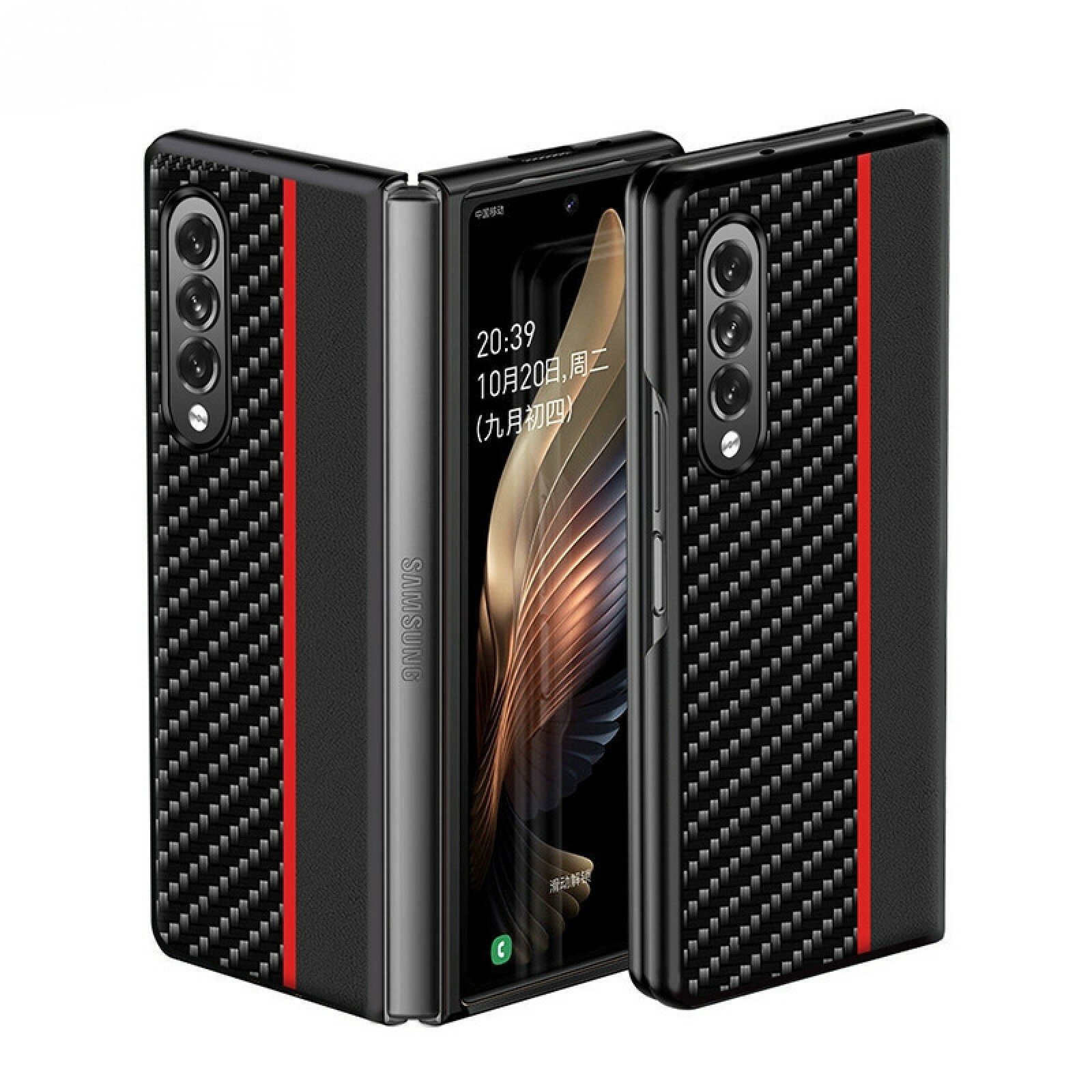 Чехол-бампер MyPads для Samsung Galaxy Z Fold4 с матовой отделкой под карбон и кожаной вставкой