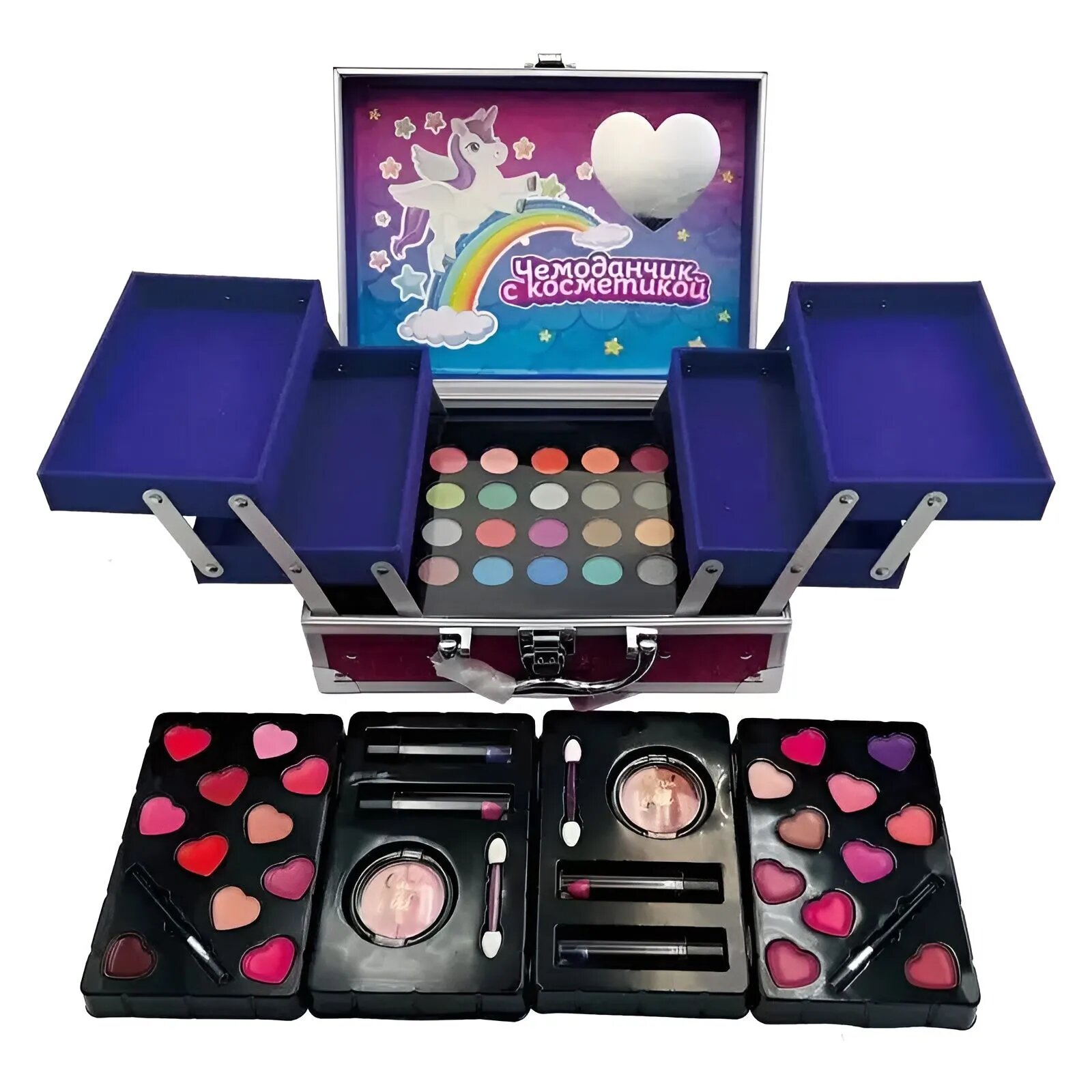 Детский набор для макияжа в чемоданчике, 53 предметов, 3 подарка / Бьюти-бокс переносной подарочный для девочек