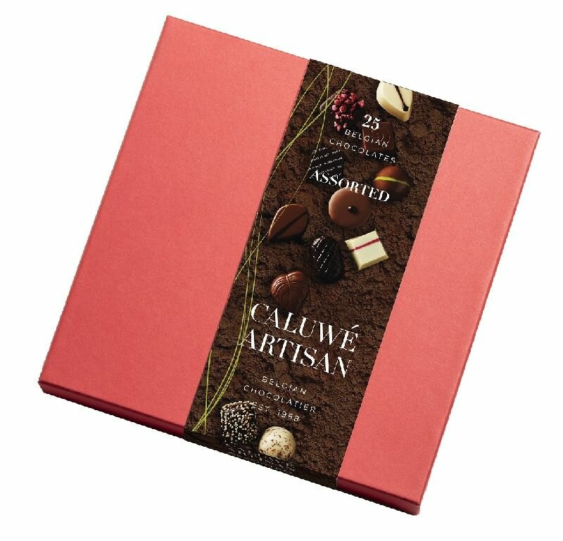 Конфеты CALUWE Artisan шоколадные ассорти, красная /картон/ 345г