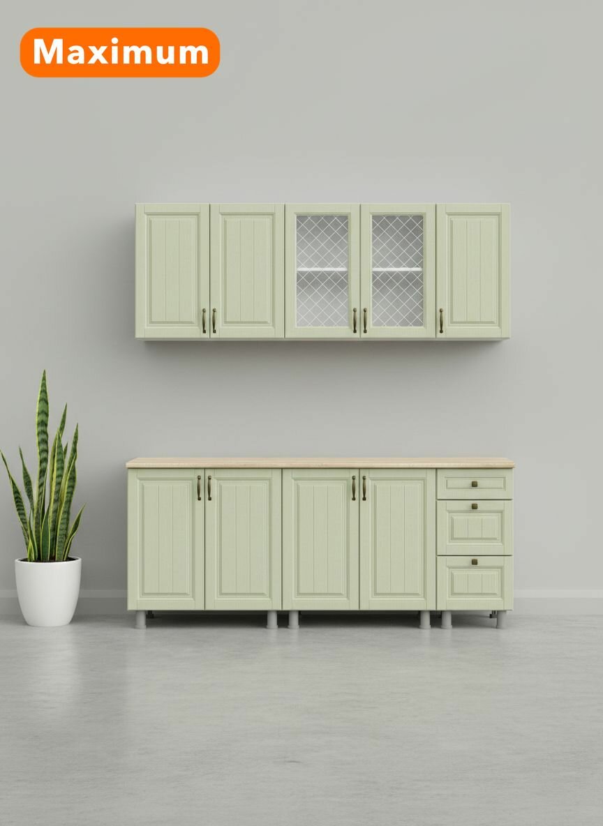 Готовая кухня Прованс (без столешницы), Белый, Фисташковый