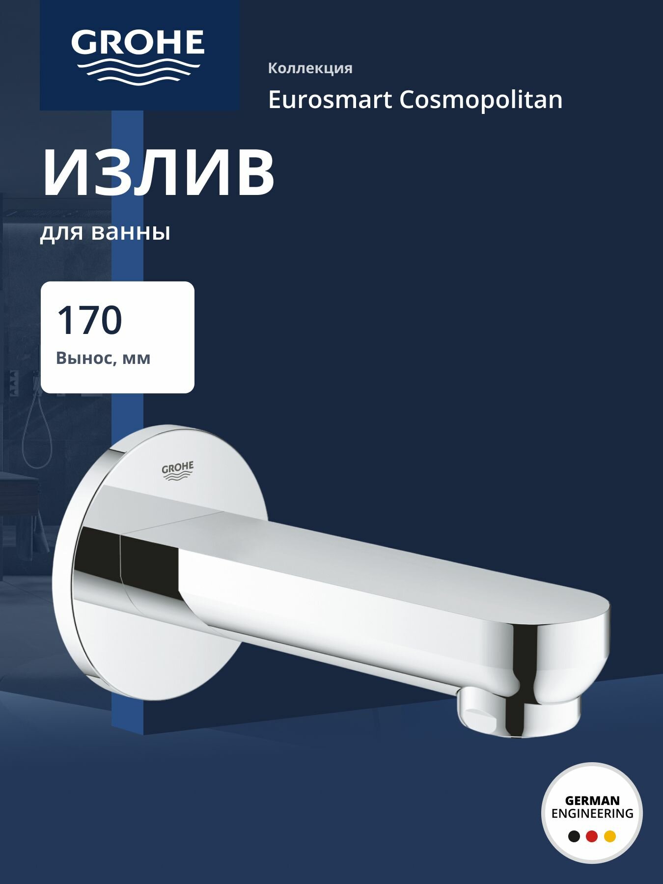 Излив для ванны GROHE Eurosmart Cosmopolitan, настенный, хром (13261000)