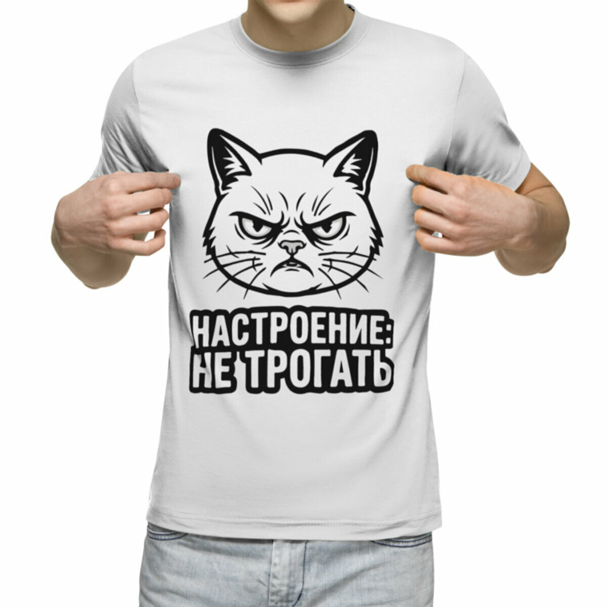 Мужская футболка «прикольная с надписью. мем с котом» (белый, M)