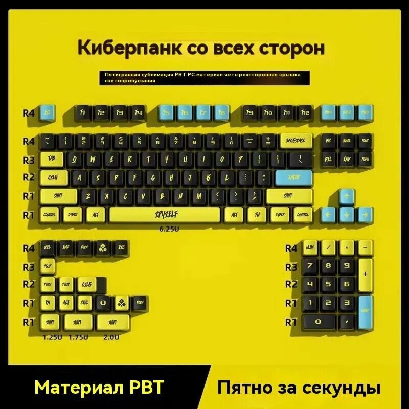 Кейкап для механической клавиатуры, keycap, киберпанк, cyberpunk 122 клавиш