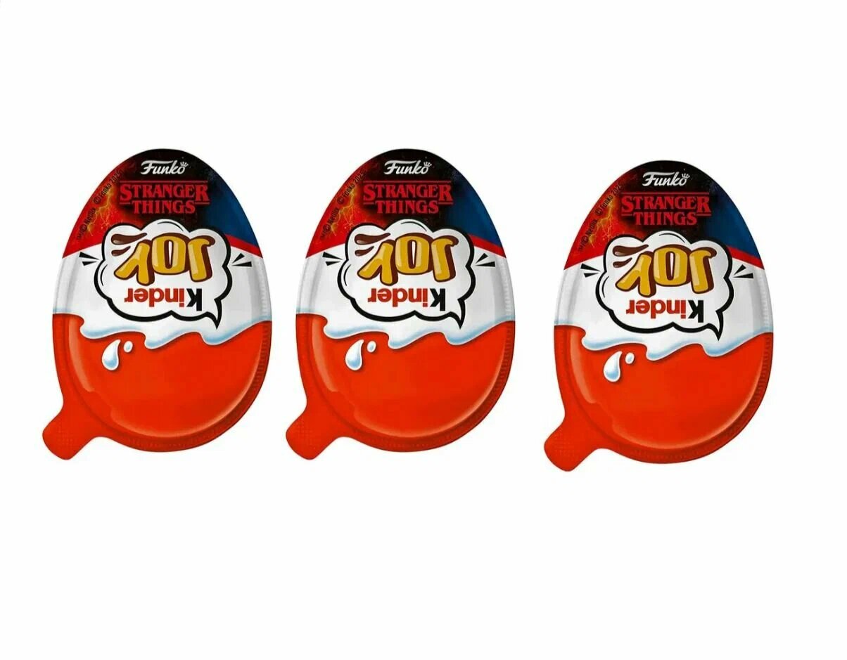 Шоколадные яйца Kinder Joy Stranger Things, 3 шт, вафельные, молочный шоколад, без ГМО