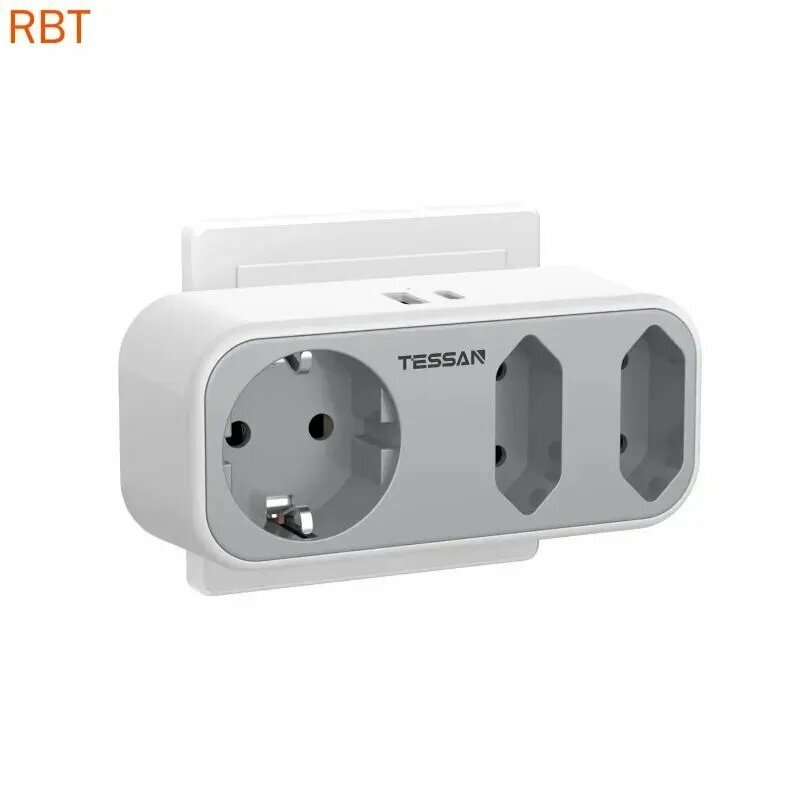 Тройник TESSAN с 3 розетками и USB портами (Type-C, Type-A)