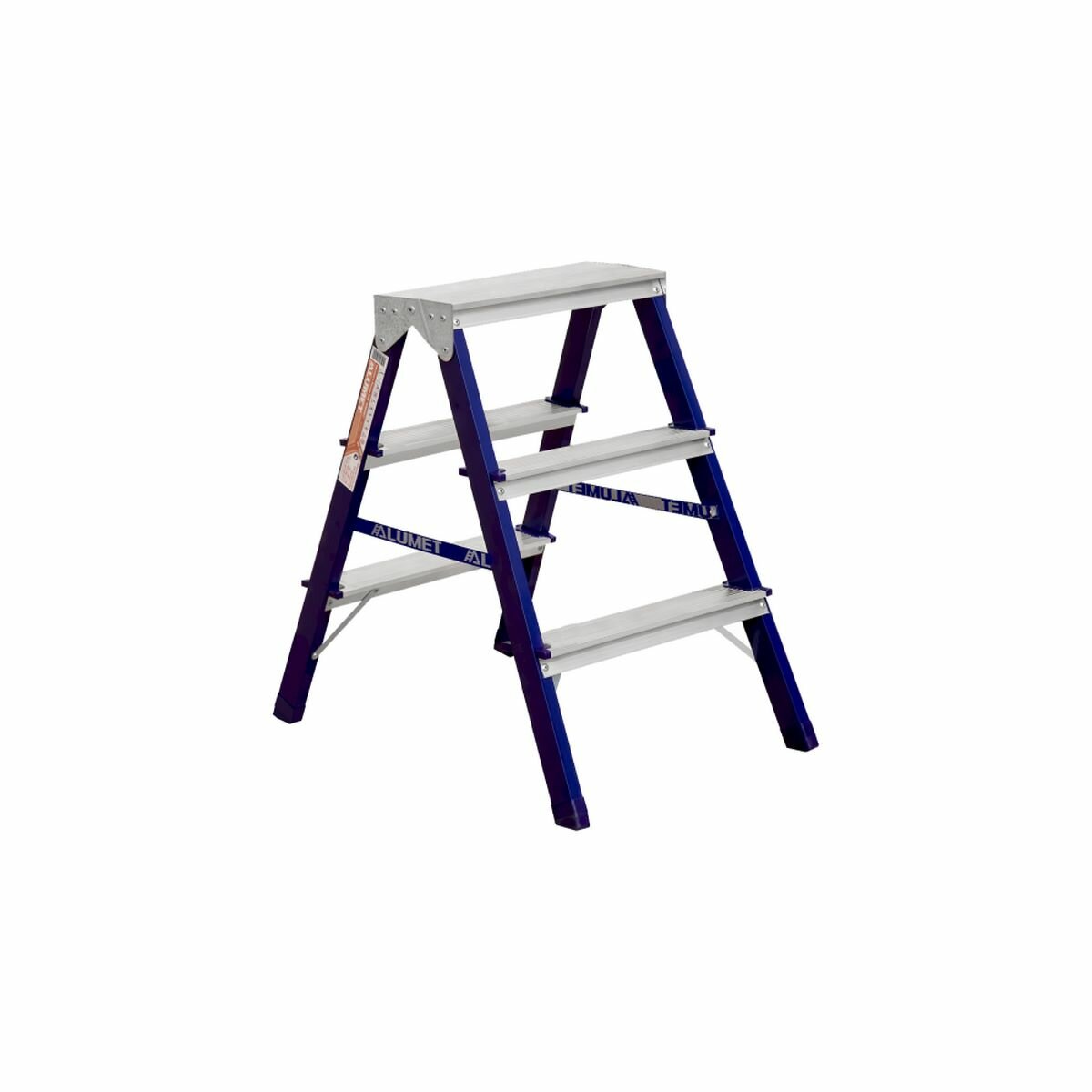 Стальная стремянка Alumet MD 3 ступени двухсторонняя MD8203, рабочая высота 2.65 м, нагрузка 150 кг.