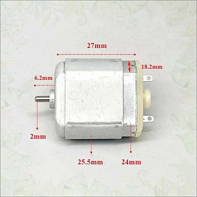 Мини-мотор Mabuchi FF-260PA-2865 плоский 260 тип 24мм (2.4-3.7V, 10300 об/мин) с металлощеткой для электробритвы, DIY, игрушек