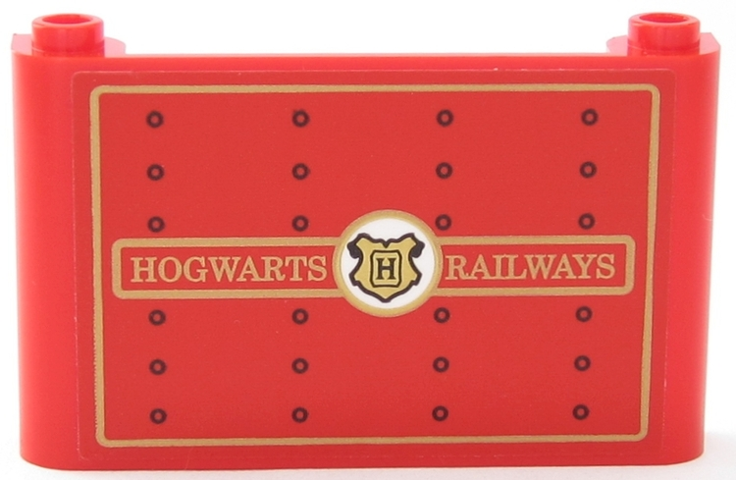 Windscreen 1 x 6 x 3 with Gold 'HOGWARTS RAILWAYS', Hogwarts Logo, Rectangle Borders, and Black Rivets Pattern (Sticker) - Set 75955, 64453pb010 Red U