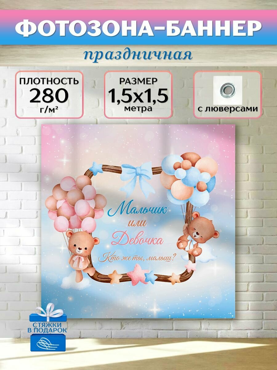 Фотозона-баннер на гендер пати "Мишки", 1,5х1,5 м