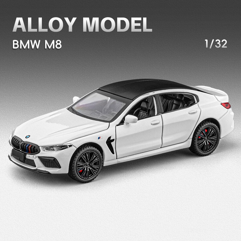 Модель автомобиля BMW M8 1:32 из сплава с подсветкой и звуком, открываются двери, коллекционная машинка