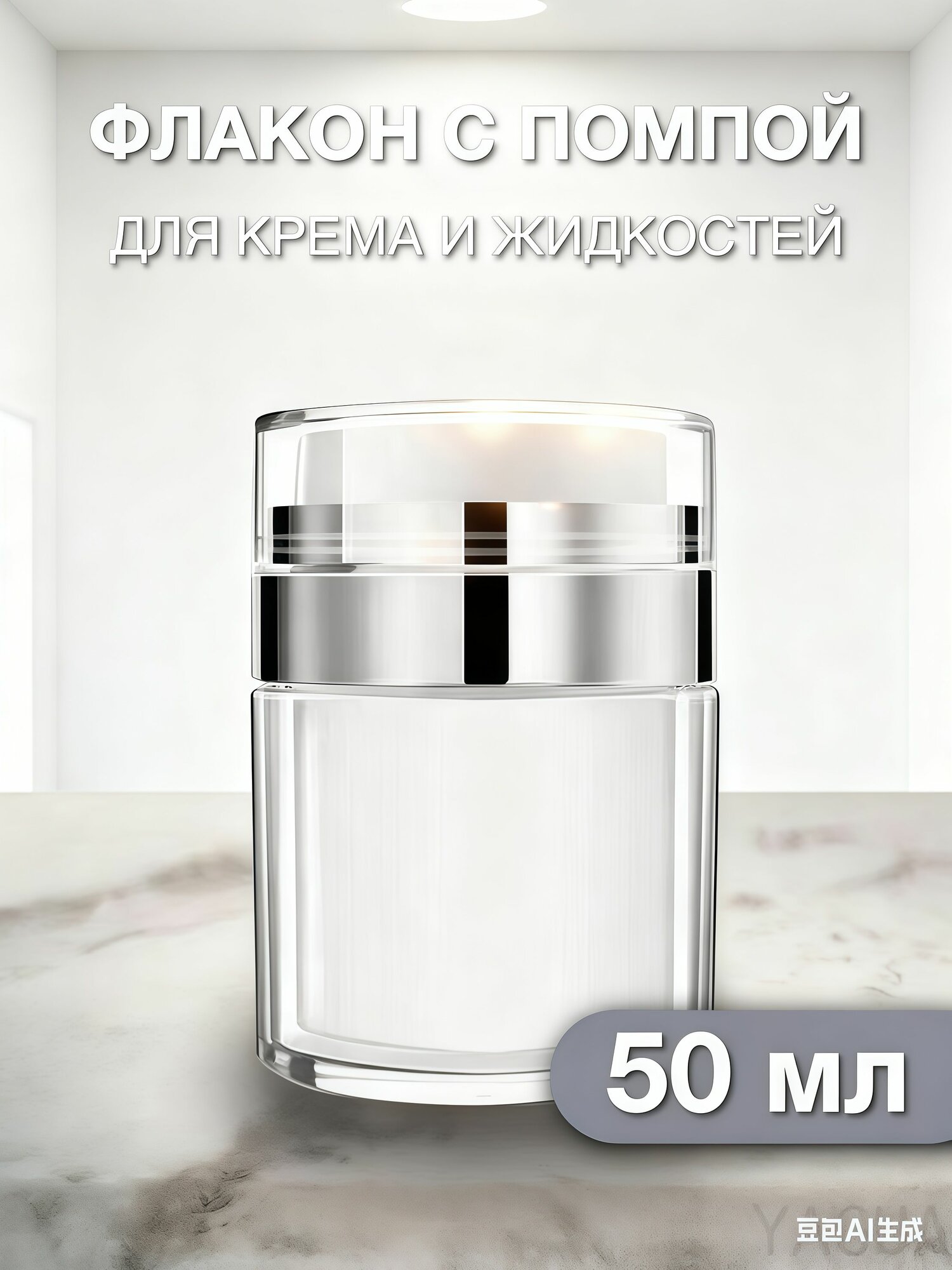 Флакон с помпой для крема, дозатор 50 мл YAGUA