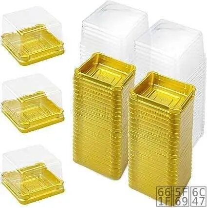 100 прозрачных пластиковых коробок для кексов с куполом идеально для свадеб, дней рождения и десертов (квадратные, золотые)