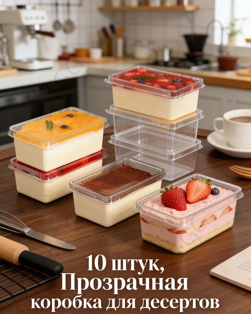 10 шт. прозрачных коробок для хранения тортов на вынос, переносные коробки для выпечки, для упаковки десерта тирамису, 11,5*7*4,5 см