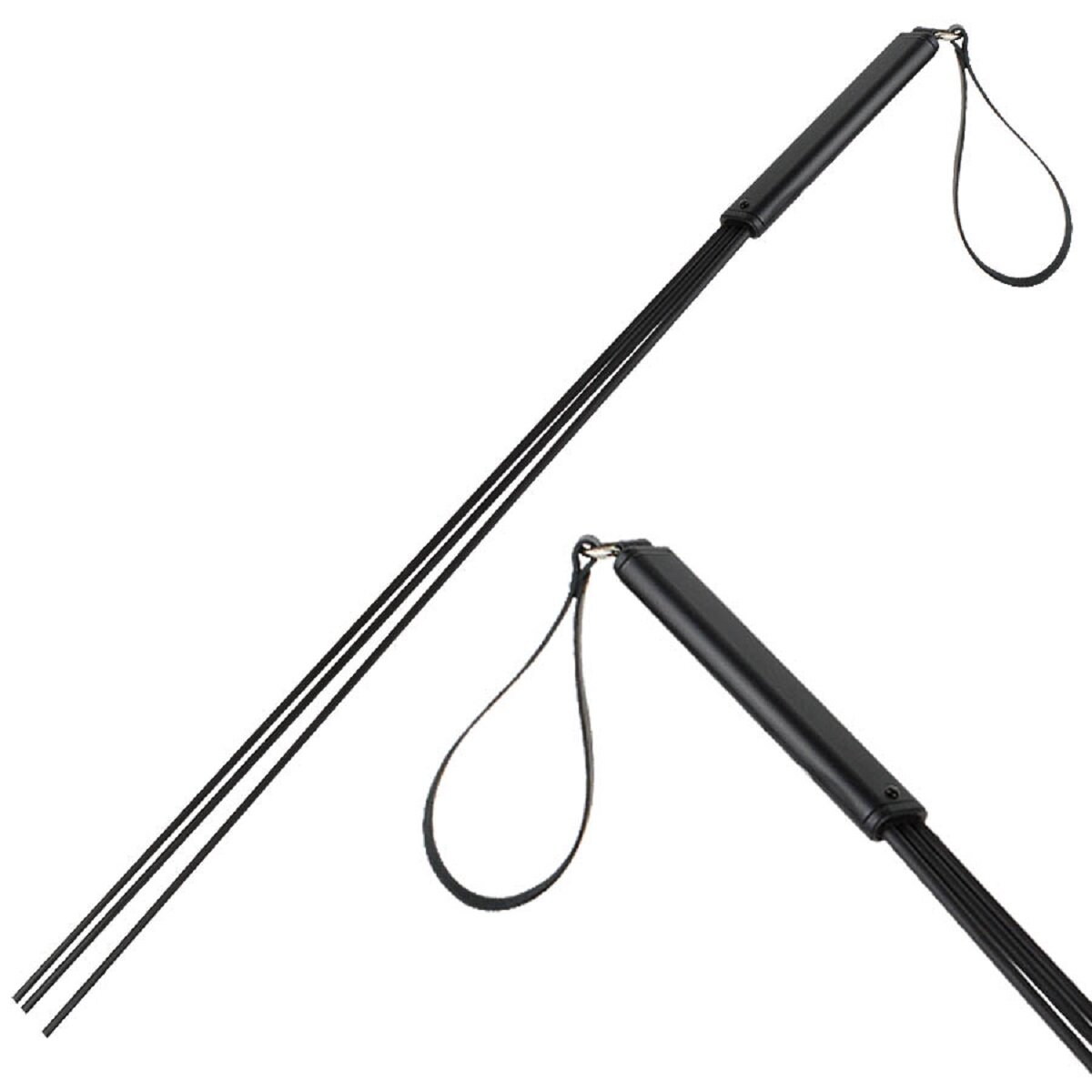 Стек для бдсм игр с 3 хлыстами, 62 см, черный, металлическая рукоять с петлей