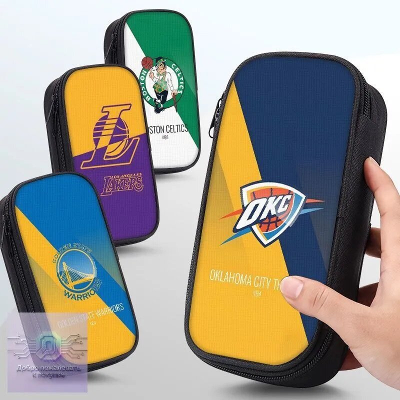 Пенал NBA Los Angeles Lakers Трёхслойный школьный пенал для канцелярии из полиэстера фиолетового цвета — фото 1