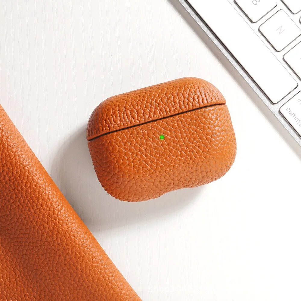 Оранжевый кожаный чехол для AirPods Pro 2