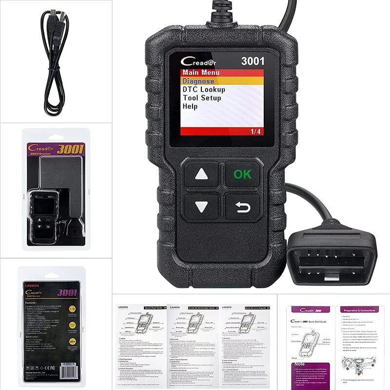 Диагностический сканер LAUNCH X431 CR3001 для автомобилей OBD2/EOBD, профессиональный инструмент для диагностики системы двигателя