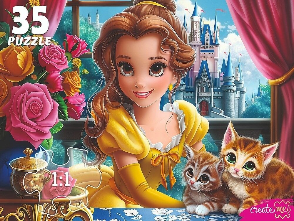 Puzzle/пазлы 35 элементов "Принцесса с котятами" крупные детали (Ф35-3425)