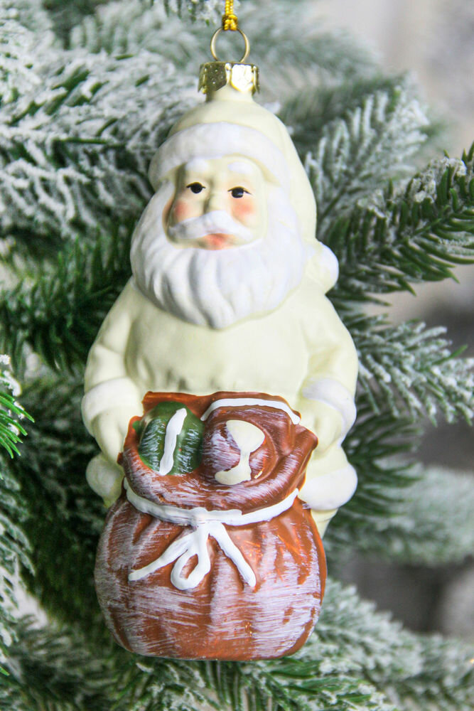 Ёлочная игрушка кремовый санта (с мешком), пластик, 13 см, Кэминг (Kaemingk) 515488-1