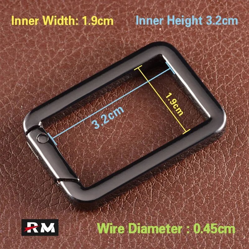 Плоский карабин для сумки, Квадратная пружинная пряжка для лямок сумки, Наложение швов не требуется, открывается нажатием, Внутренний диаметр 3,2 см, черный, 2 шт