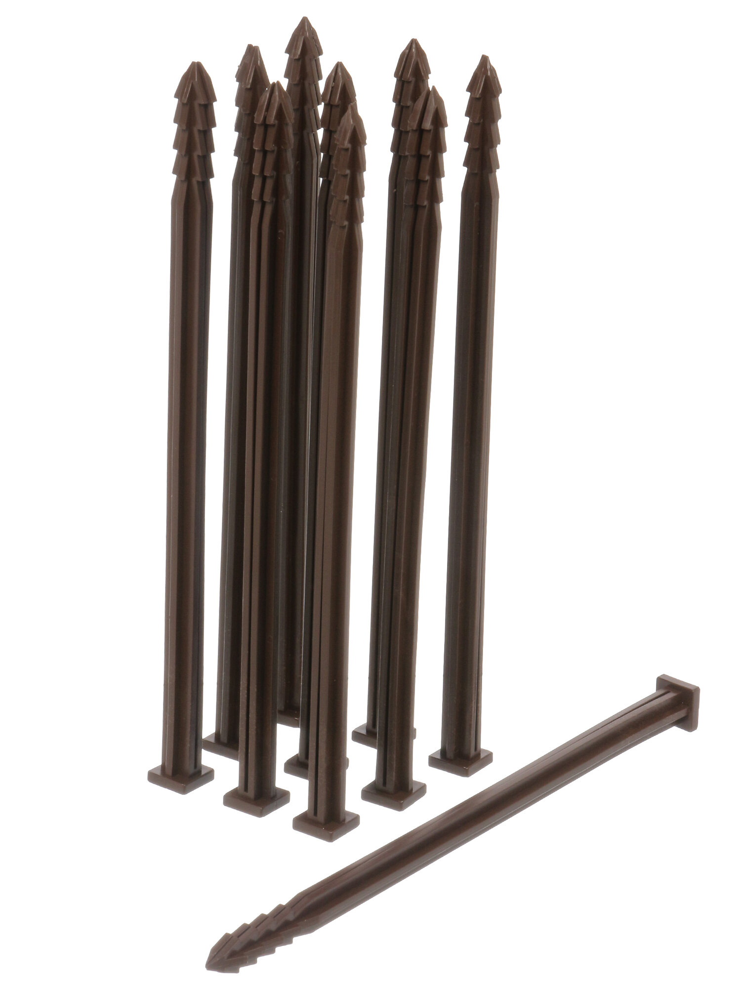 Колышки для бордюрной ленты Протэкт К-300 К, пластиковые садовые опоры 30 см, коричневые, набор 10 штук для грядок