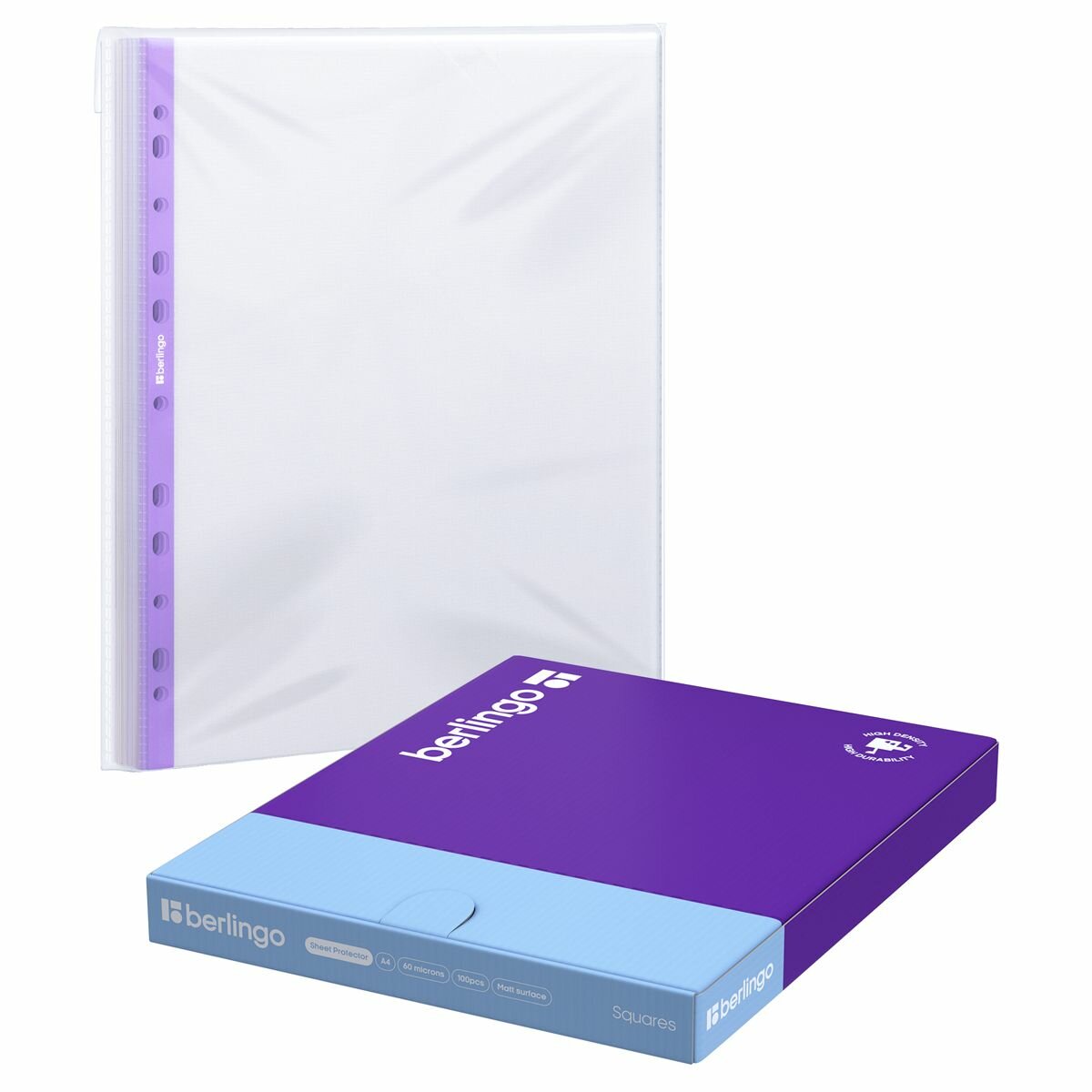 3 уп. Файл перфорированный А4 60мкм. BERLINGO "Squares" 100 шт, матовый, картон. упаковка (SPb_A4060)