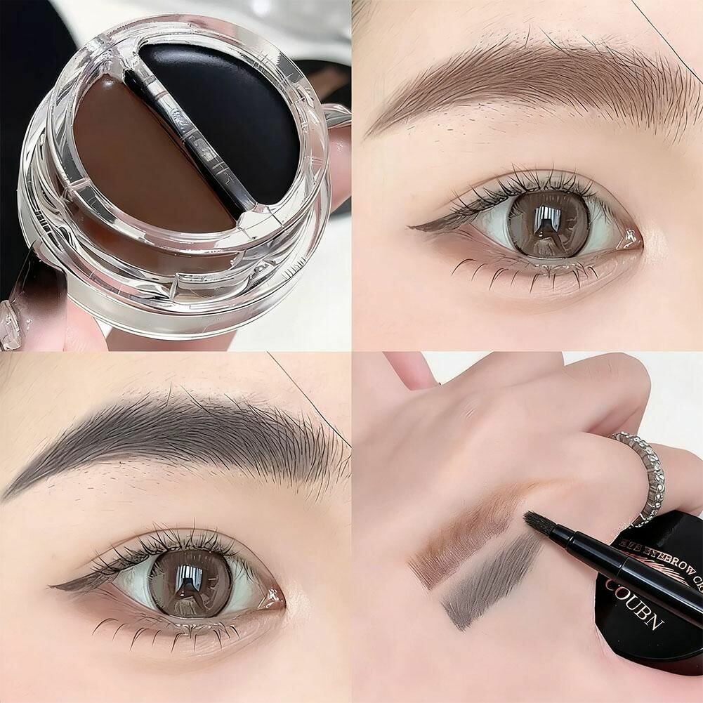 Двухцветная помадка для бровей 2-в-1 с эффектом диких бровей , стойкая и водостойкая, тени для контуринга и носа, с кисточкой, 4г