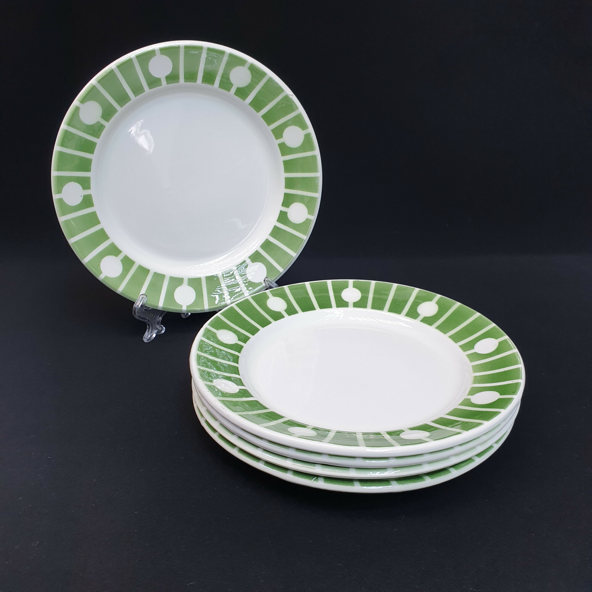 Винтажный набор из 5 десертных тарелок Чайка, фаянс деколь 195 мм, СССР