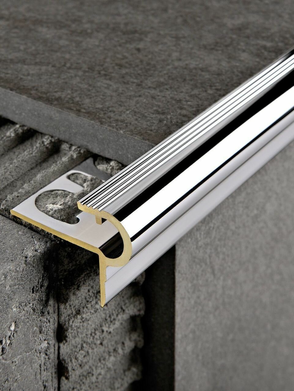 Профиль для ступеней, для плитки PSYOL, С-образный Латунный, наружный уголок 10 мм