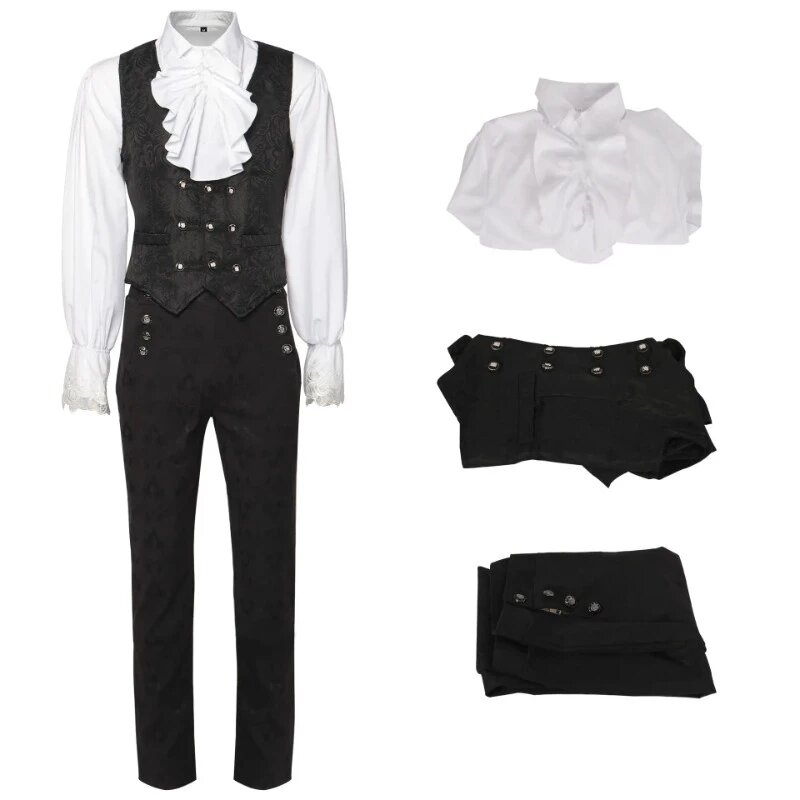 Мужской стимпанк костюм жилет Черный, XL, 3-piece set