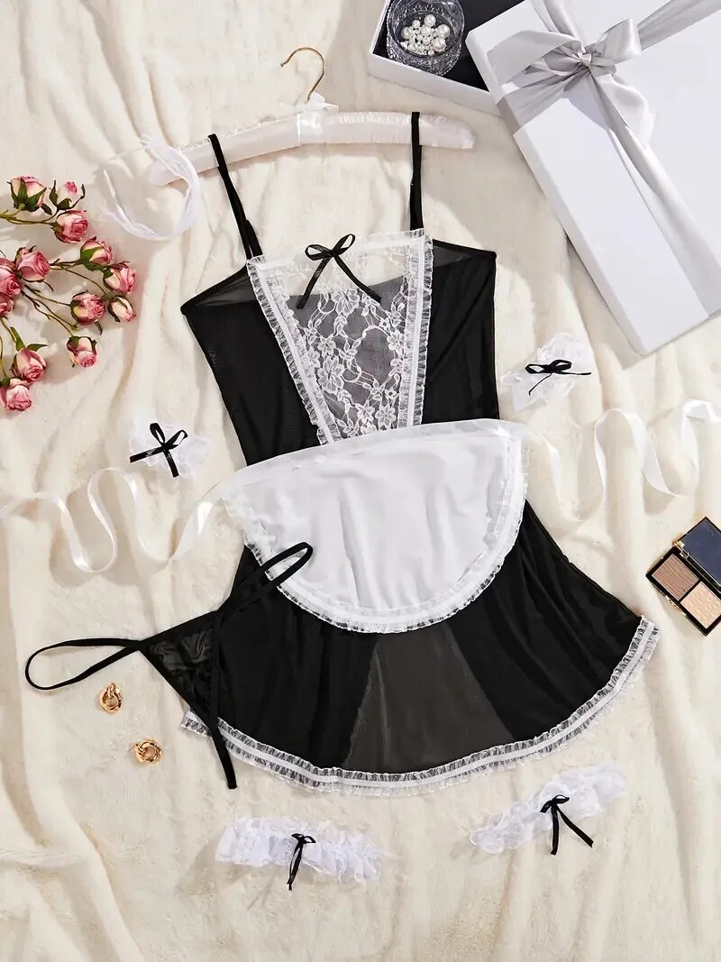 Эротический Костюм Для Взрослых - Прозрачная Сексуальная Униформа Горничной С Вырезами, 08