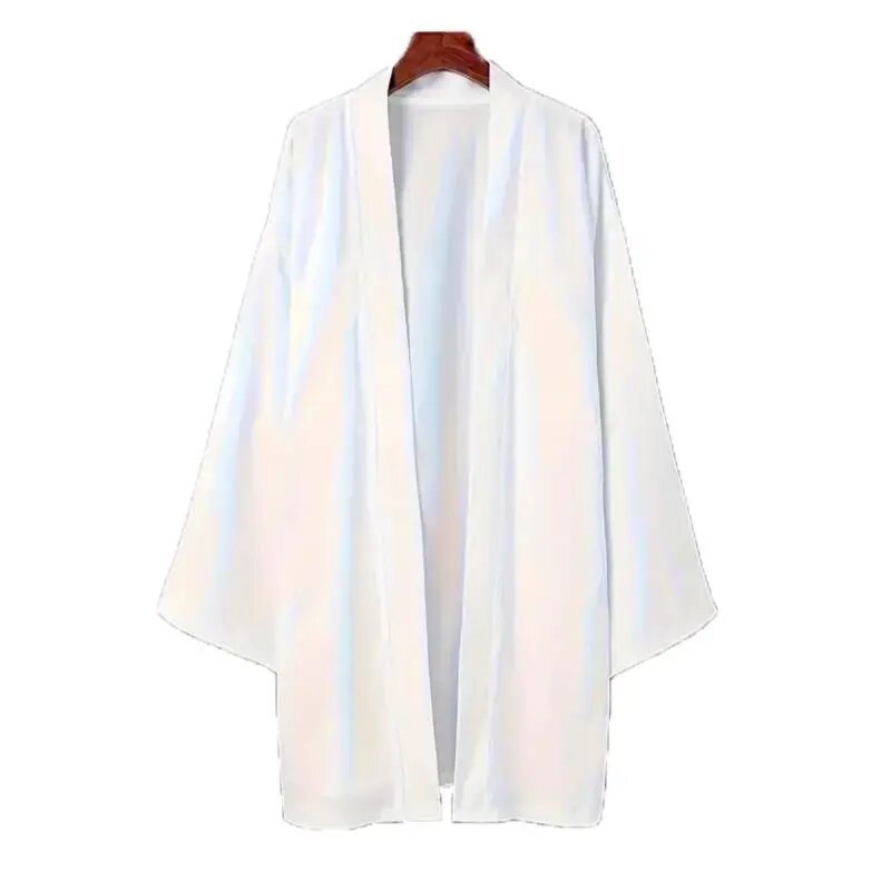 Мужское Длинное Однотонное Японское Кимоно-пончо 2024 Года, Летнее Повседневное Женское Юката-хаори