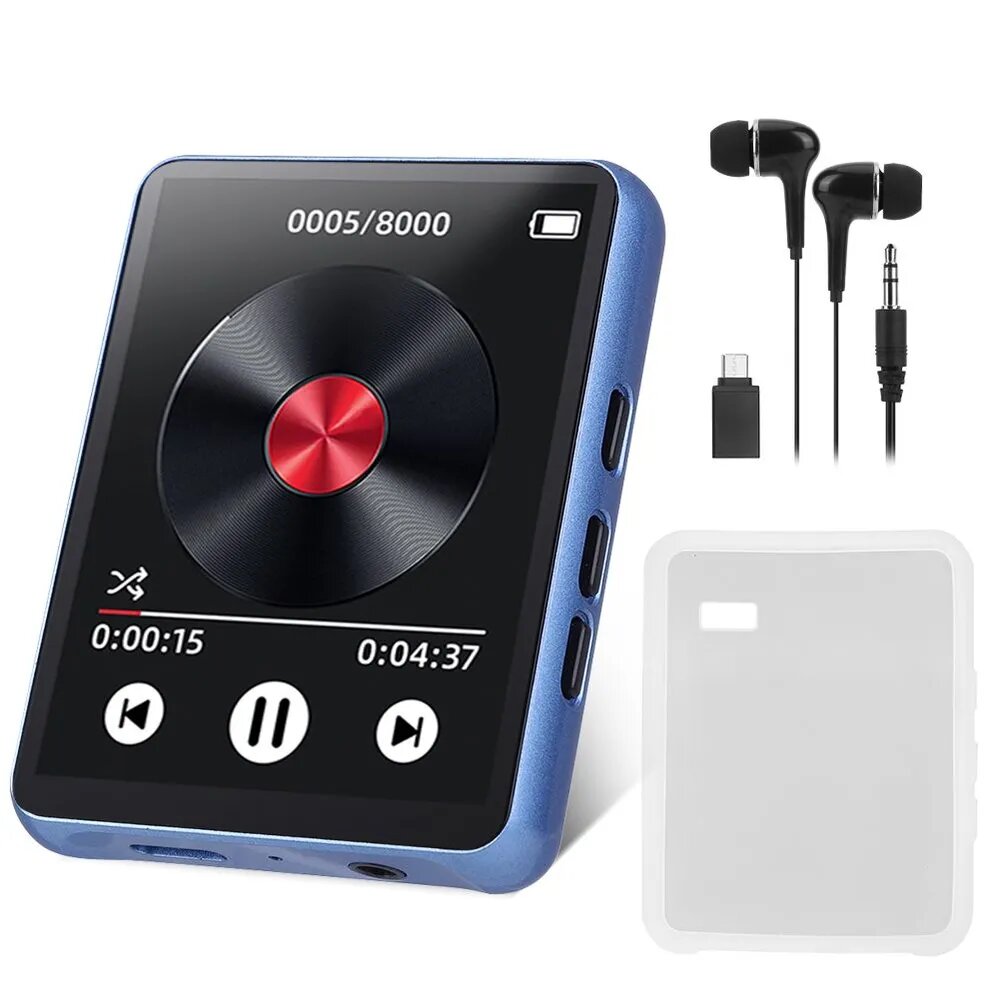 MP3-плеер 128 ГБ, портативный цифровой музыкальный плеер с Bluetooth, синий