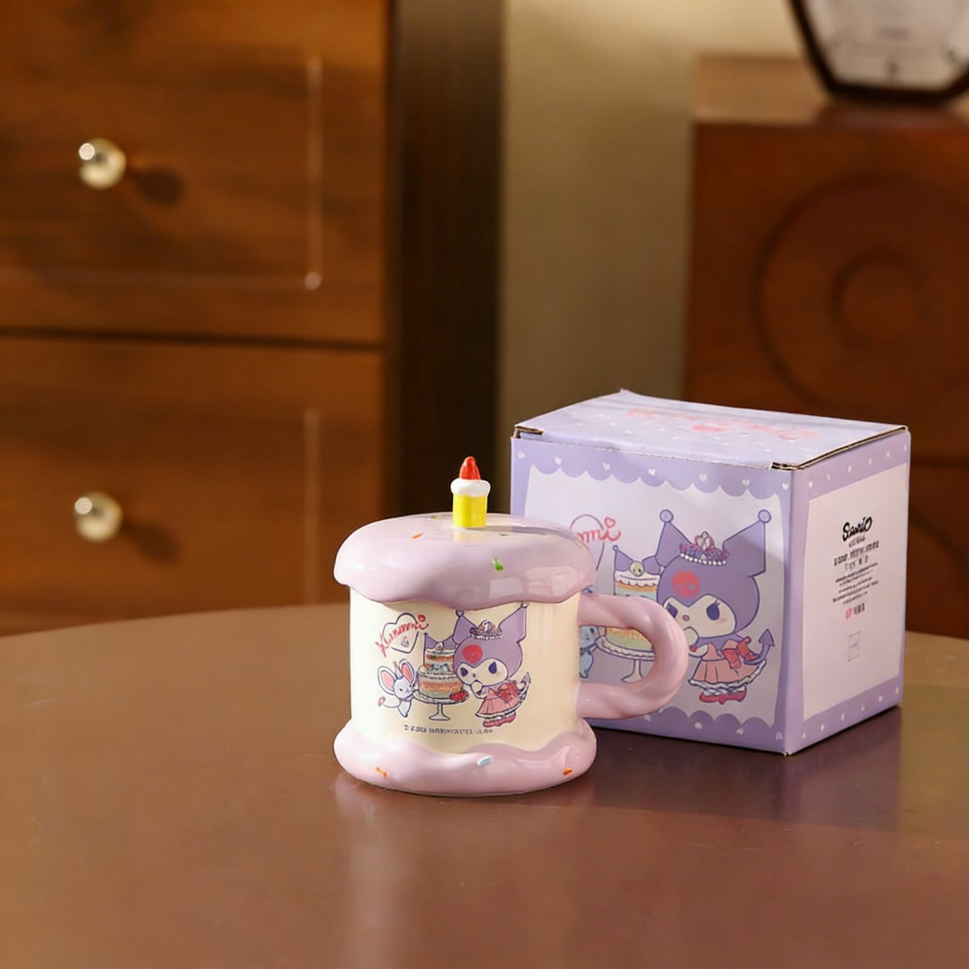 Керамическая кружка Sanrio с крышкой Hello Kitty, милая девичья чашка для завтрака и кофе.