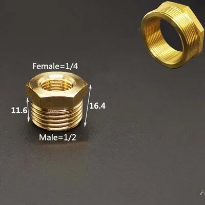 Переходник 1/2-1/4" медный, шестигранный, коричневый