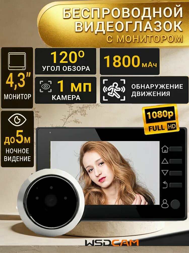 Видеоглазок с радаром 4.3 и экраном. Для двери 3-11 см.
