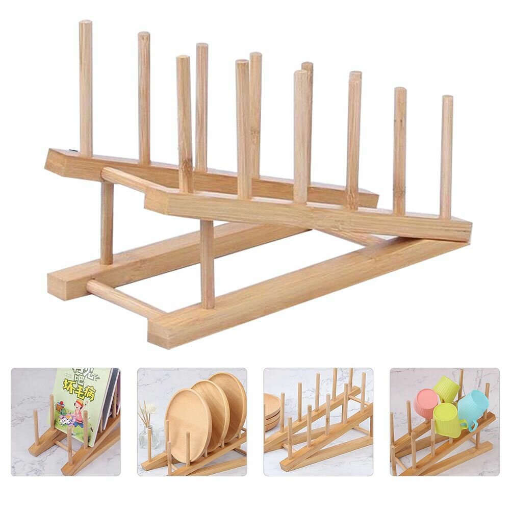 Органайзер для посуды из бамбука с вертикальным сливом для кухни и хранения тарелок