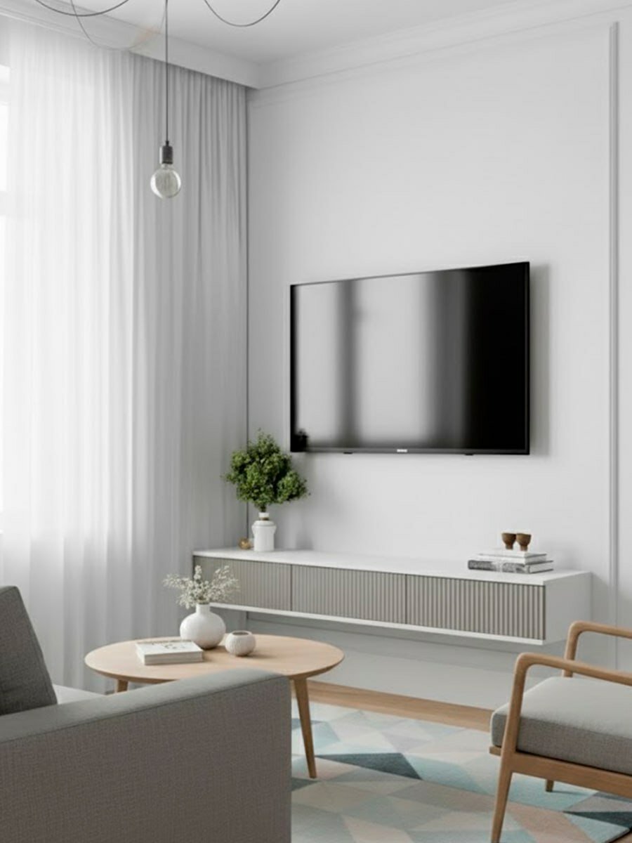 Тумба-консоль под телевизор подвесная "Дерби" V6, 163.4х40.7х21.6, серая