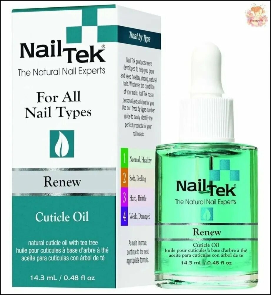 Эксклюзивное масло для кутикулы Nail Tek Renew с маслом чайного дерева, 14,3 мл, универсальное для всех типов ногтей