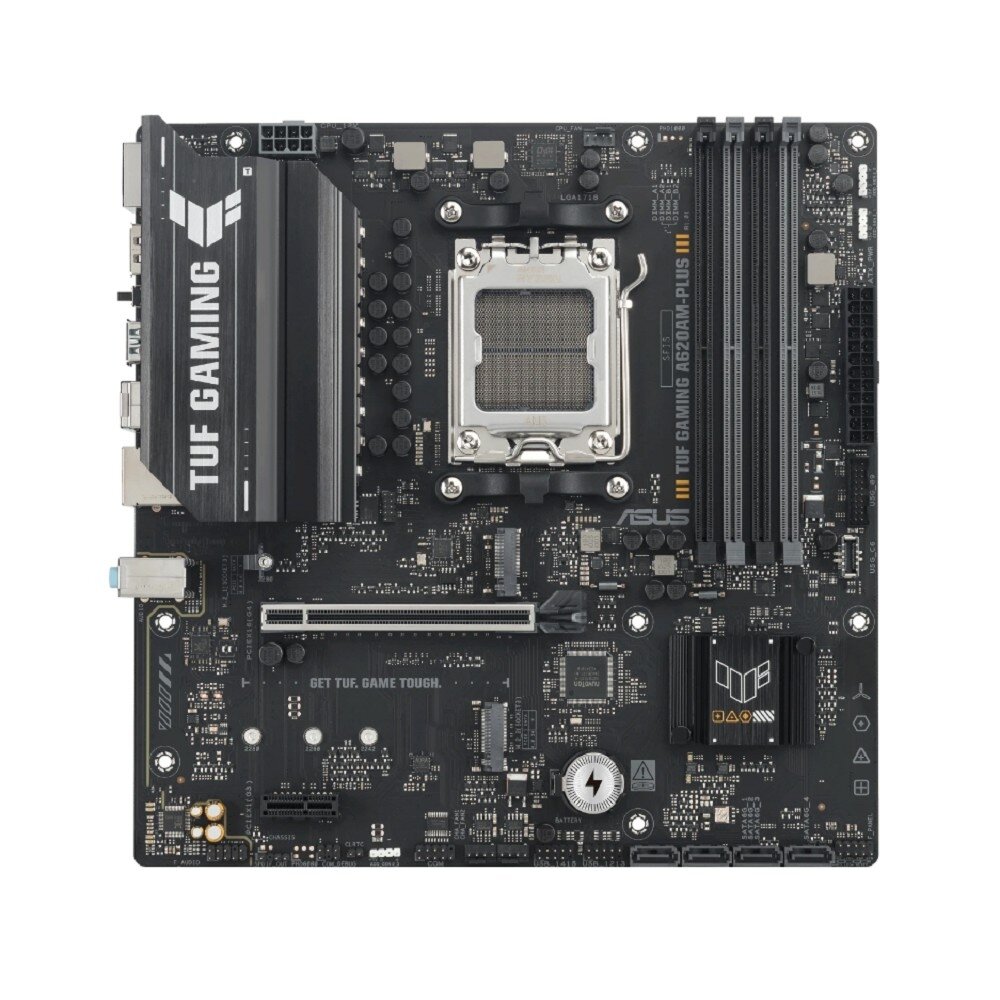 Материнская плата ASUS TUF GAMING A620AM-PLUS (SocketAM5, mATX, 4xDDR5(256GB), 2xDP/HDMI, 2xPCIe 4.0x16/1xPCIe 3.0, 1xLAN (2.5GbE), 4xSATA 6Gb/s, 2xM.2, 2xUSB 3.2, 4xUSB 2.0, 1xPS/2)